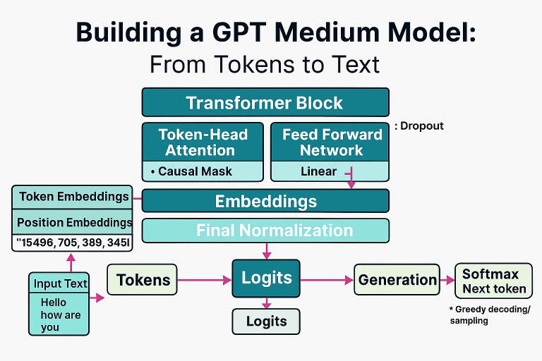 Part 5: Building a complete GPT medium model and first text generation ...